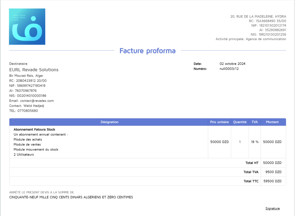 Modèle de facture proforma Algérie – Fatoura Blog